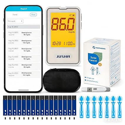 Amazon.com: JUSHA G-427B Bluetooth Blood Glucose Monitor Kit With Free ...