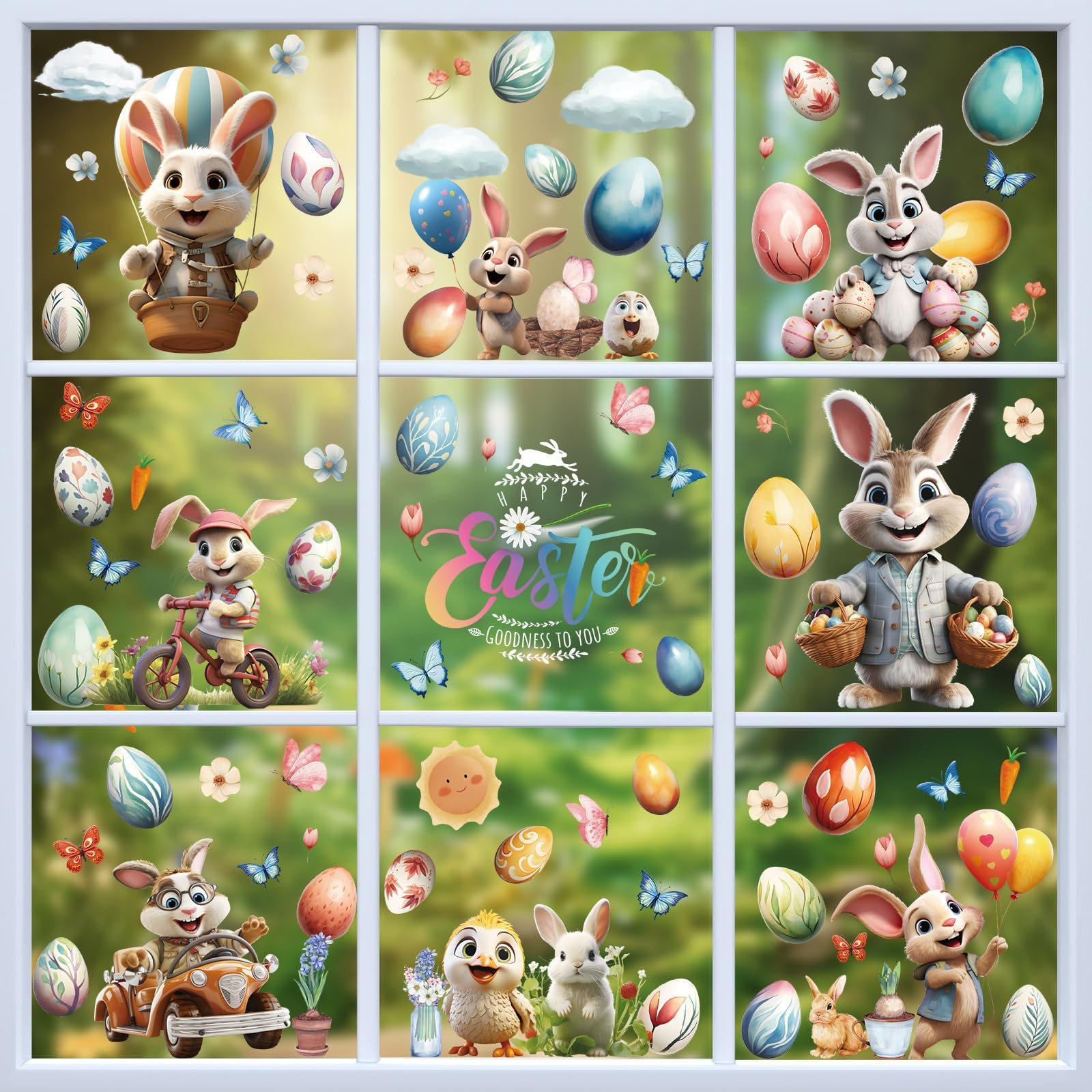 Amazon.com: Hianjoo 87 PCS Easter Window Clings, 9 Sheets Easter Egg ...