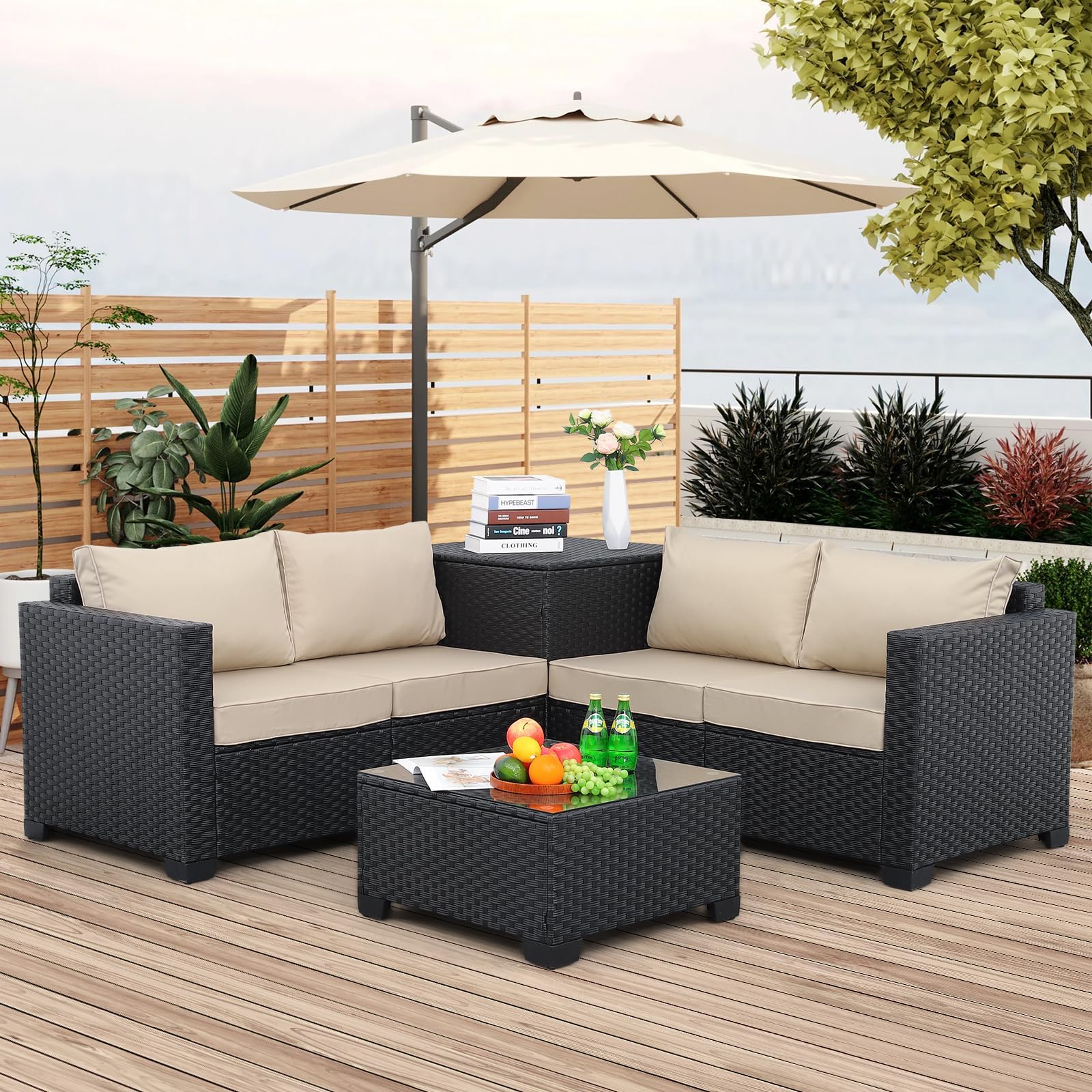 Amazon.com: 6pcs Outdoor Rattan Wicker Furniture, Patio Furniture Set ...
