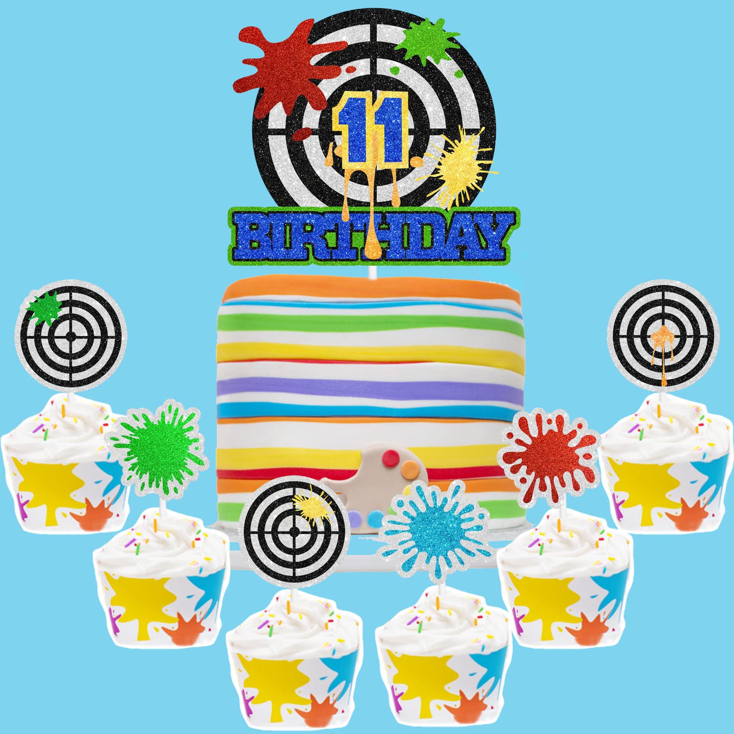 Amazon.com: Paintball Cake Topper 11th Birthday Happy Airsoft Splash ...