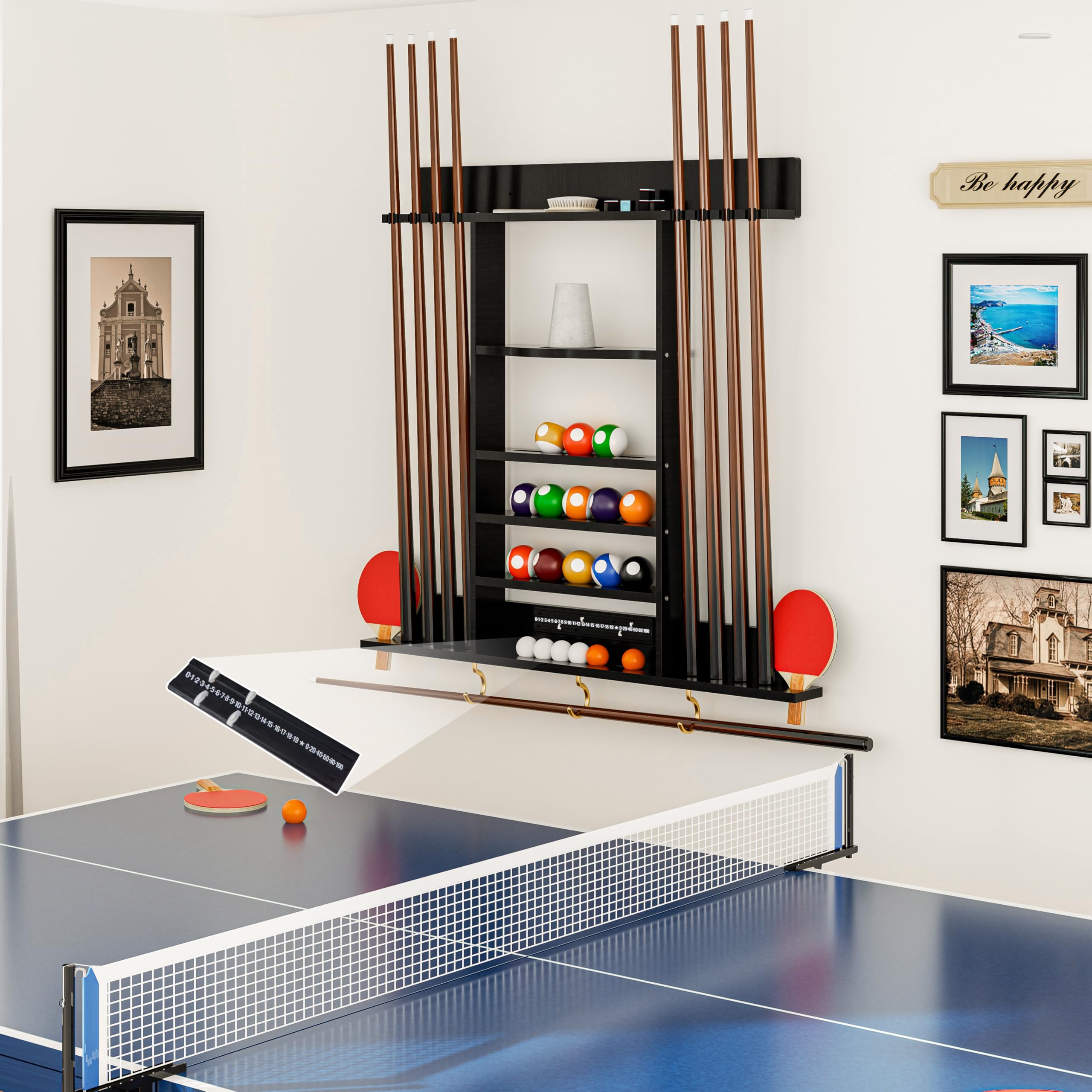 Snapklik.com : HSSZXFR Pool Cue Rack 8 Pool Stick Holder Wall Mount 2 ...