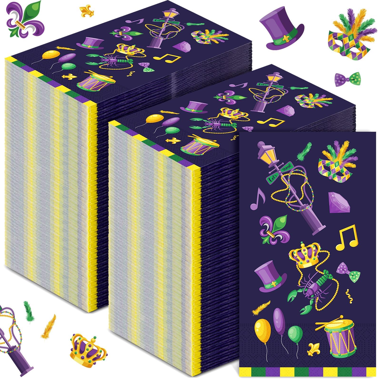 Amazon.com: Yeaqee 200 Pcs Mardi Gras Paper Napkins 2 Ply Disposable ...
