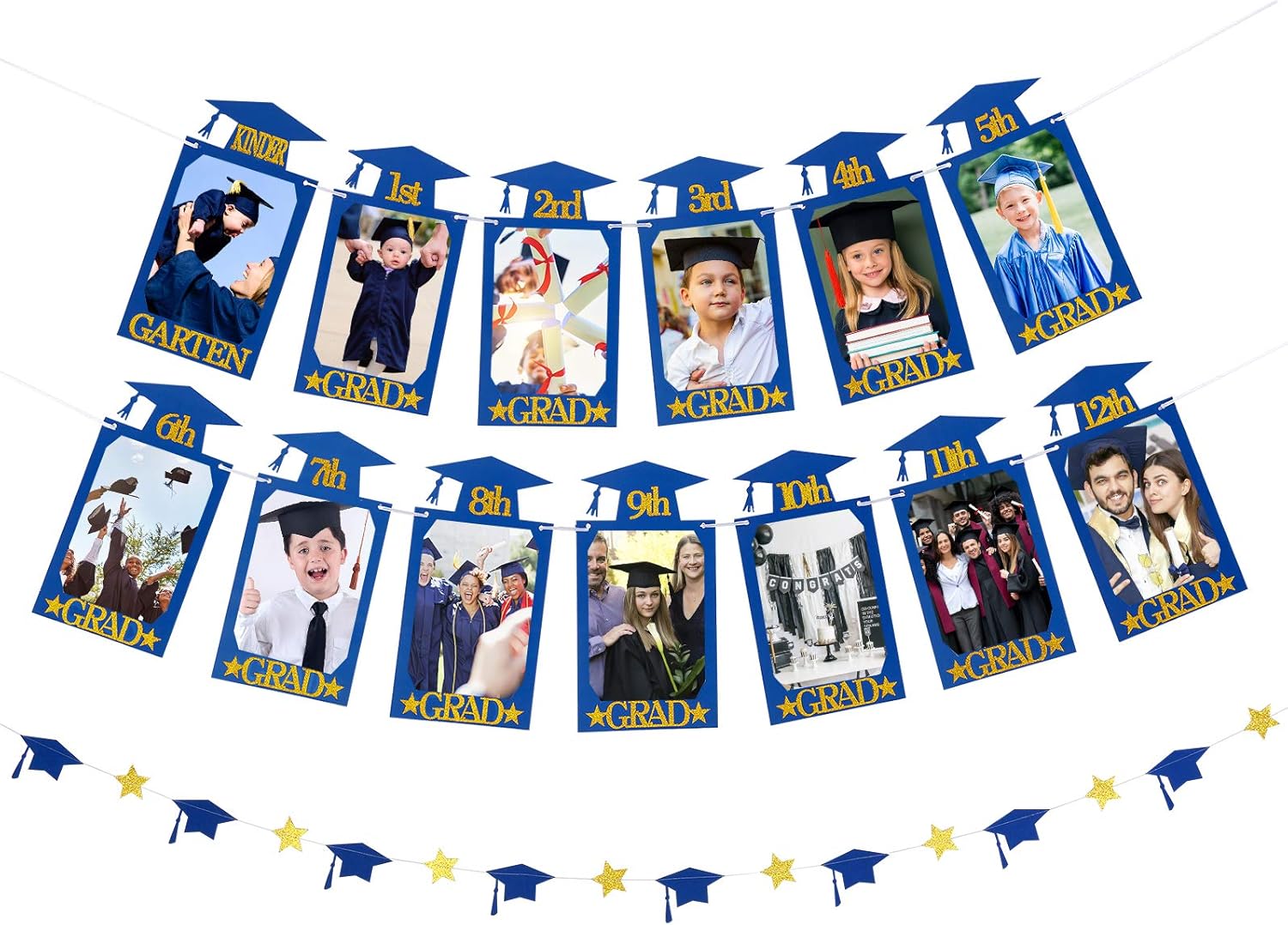 Amazon.com: Kindergarten Photo Banner Blue and Gold Graduation Photo ...