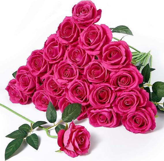 Amazon.com: Serwalin 20pcs Artificial Roses, 4'' Big Flower Head, Hot ...