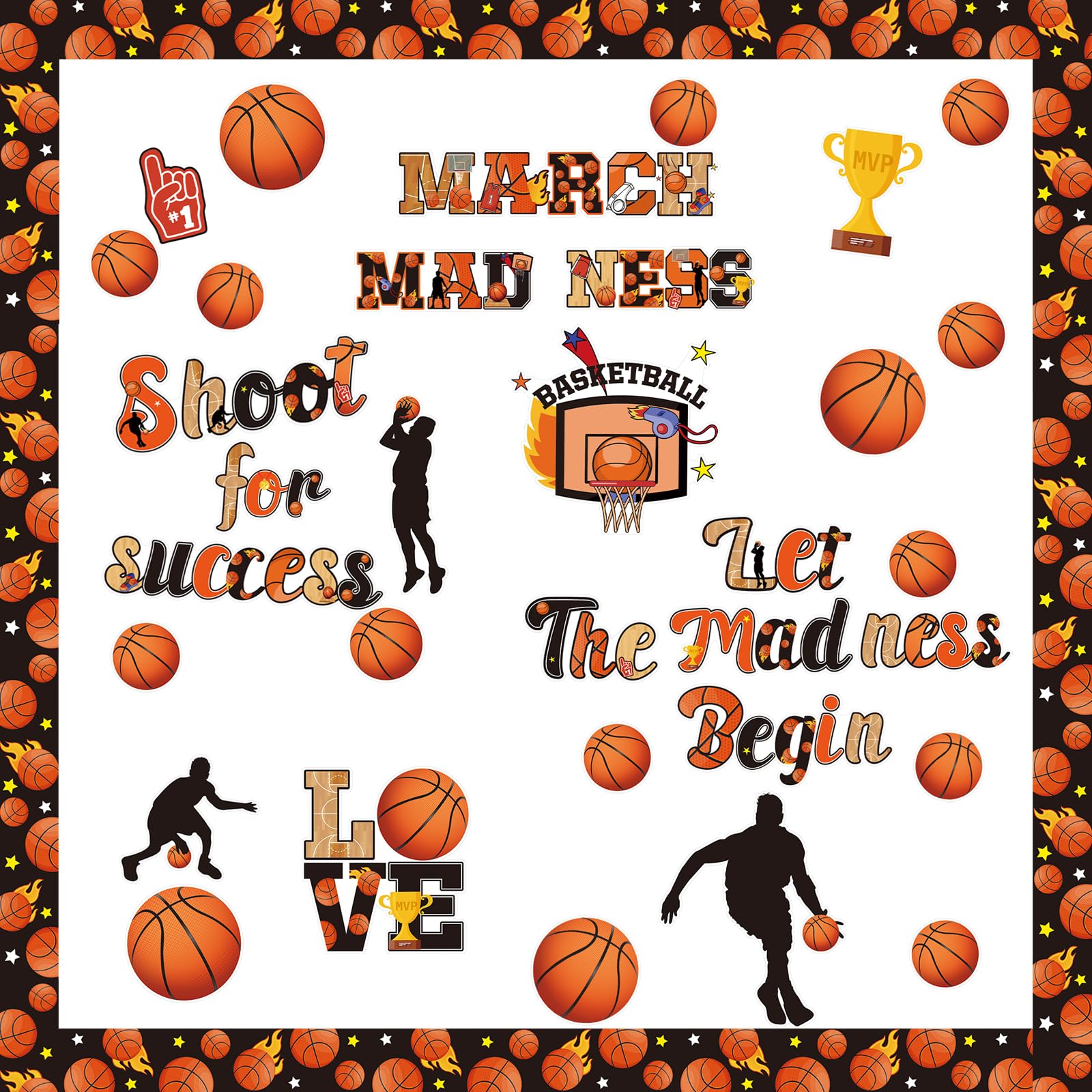 Amazon.com: 58 Pcs Basketball Bulletin Board Decoration Madness Cut ...
