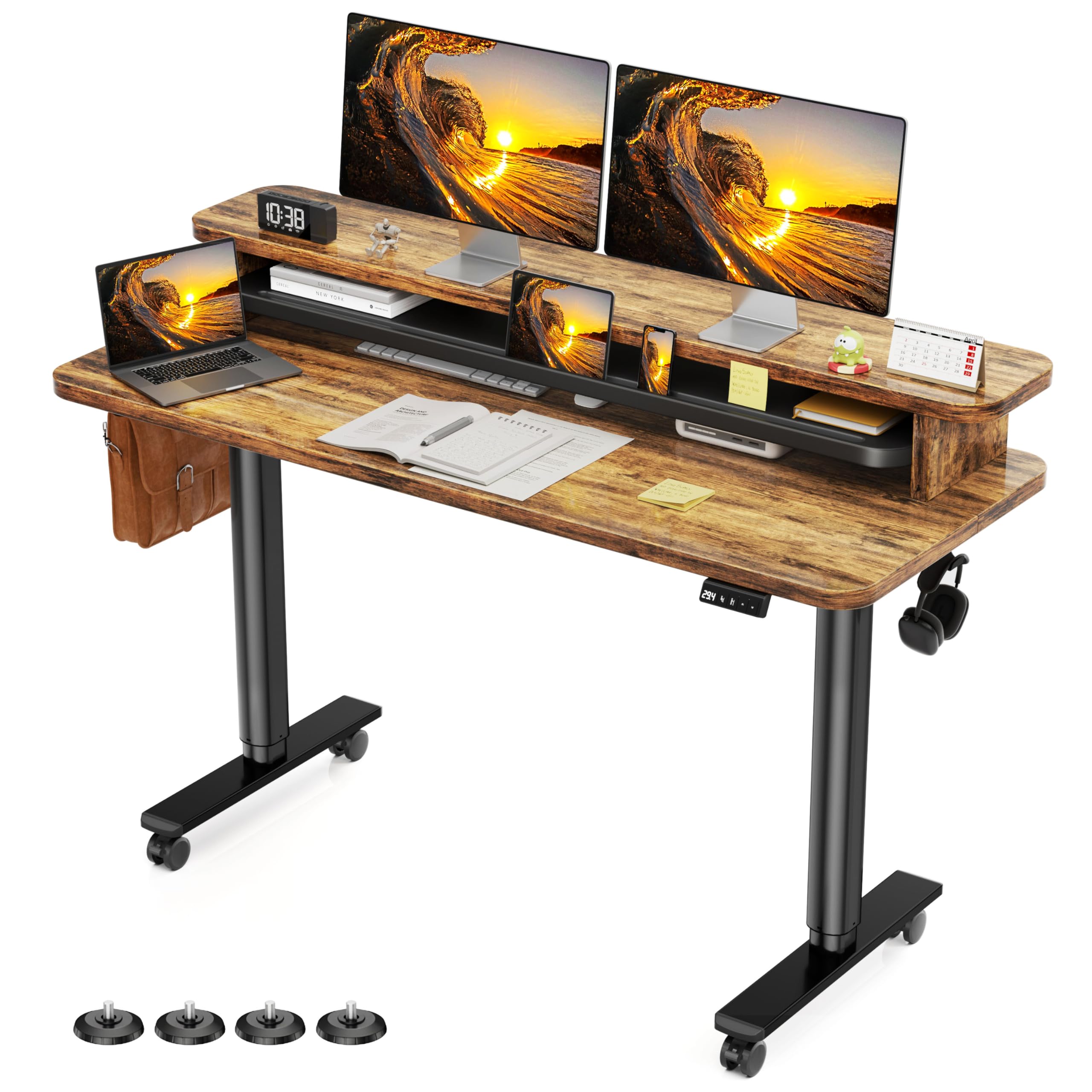 Amazon.com: Flycity Electric Standing Desk with Dual Monitor Stand ...