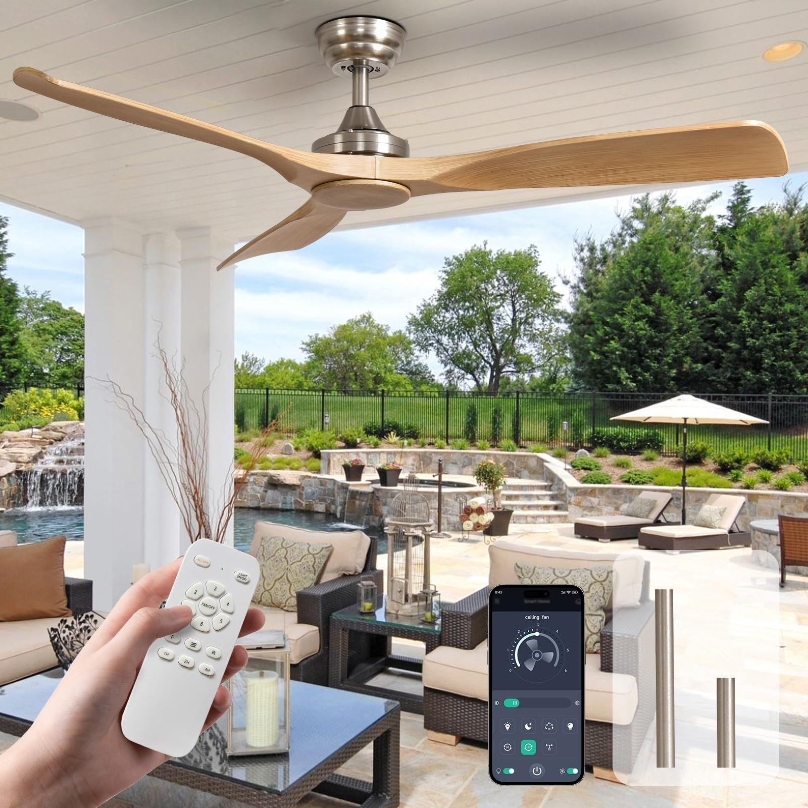 BvenuBigLite Ceiling Fan Without Light: 52 Inch Outdoor Fan for Patios ...