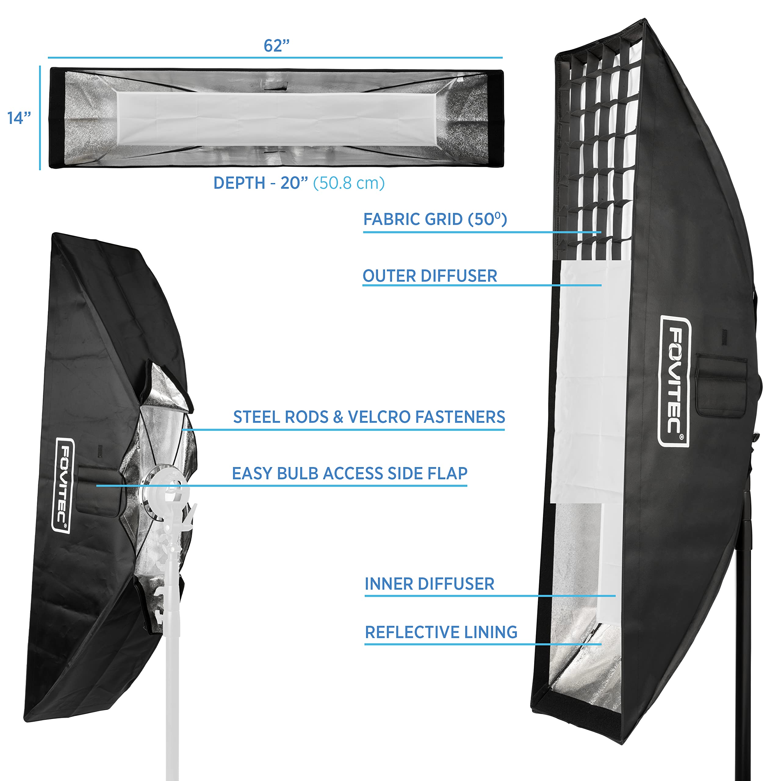 Fovitec 14 x 62 inches/35 x 150 Centimeters Honeycomb Grid Softbox with ...