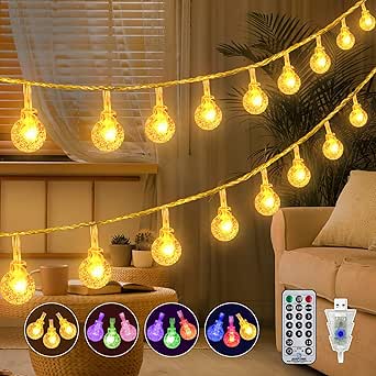 Globe String Lights, 49FT 100LED with Remote, USB Waterproof Hanging ...