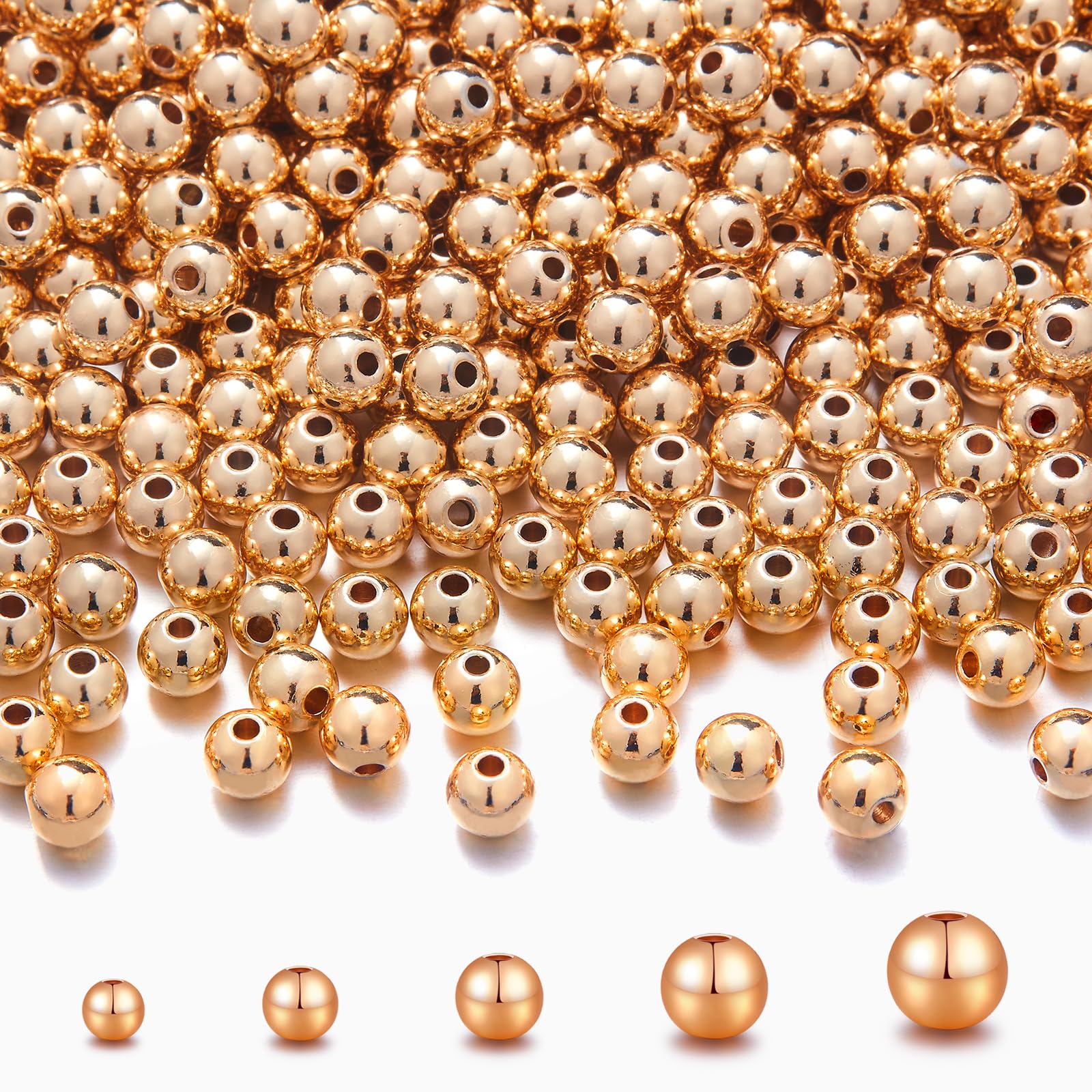 Amazon.com: 300pcs 14K Gold Filled Beads for Bracelets 3mm Round Smooth ...