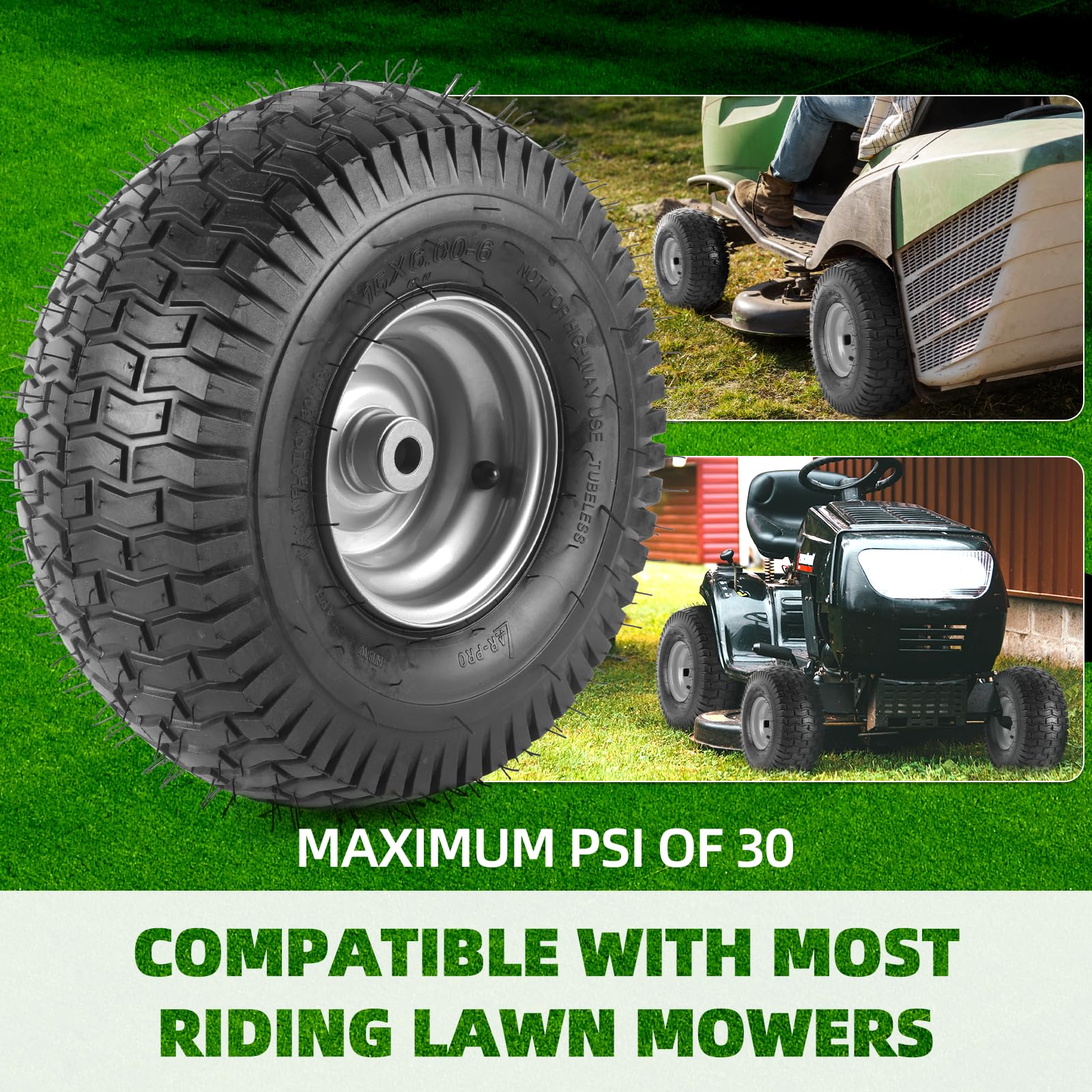 Snapklik.com : AR-PRO 15 X 6.00-6" Tubeless Tire And Wheel Assemblies, Compatible