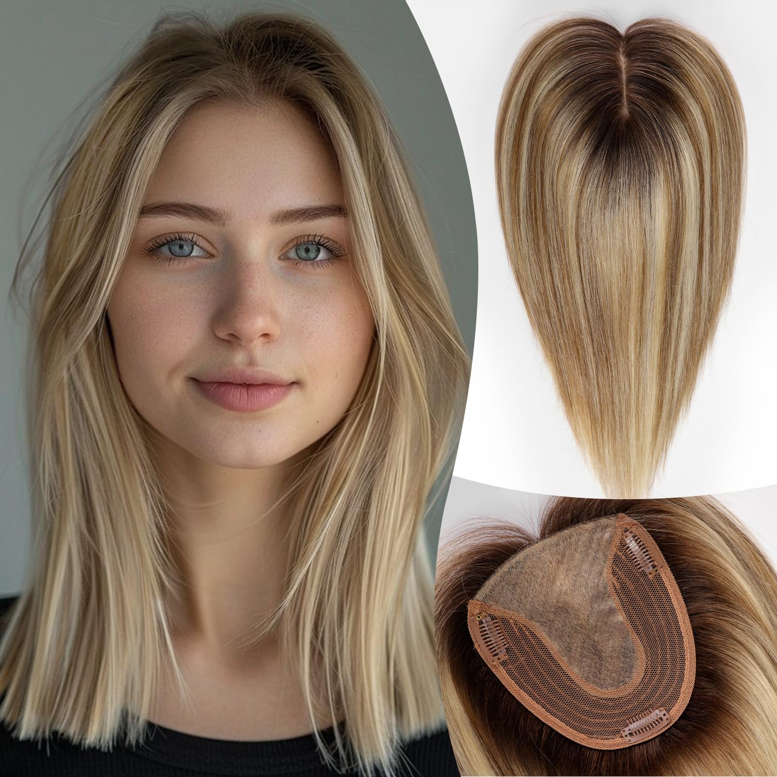 Amazon.com : EMMOR Human Hair Toppers for Women with Thinning Hair Real ...