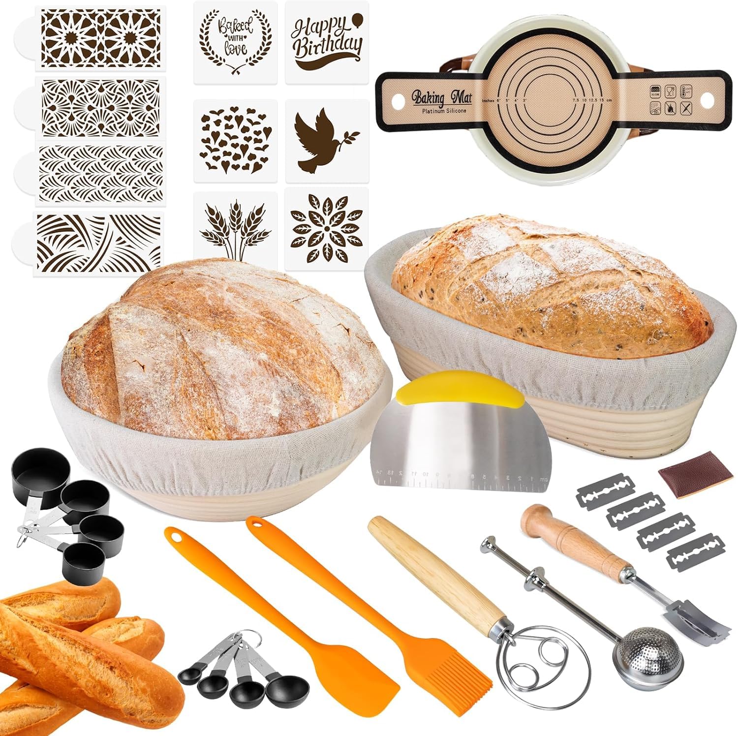 Bread Proofing Basket Set, 9 Inch Round & 10 Inch Oval Sourdough Basket ...