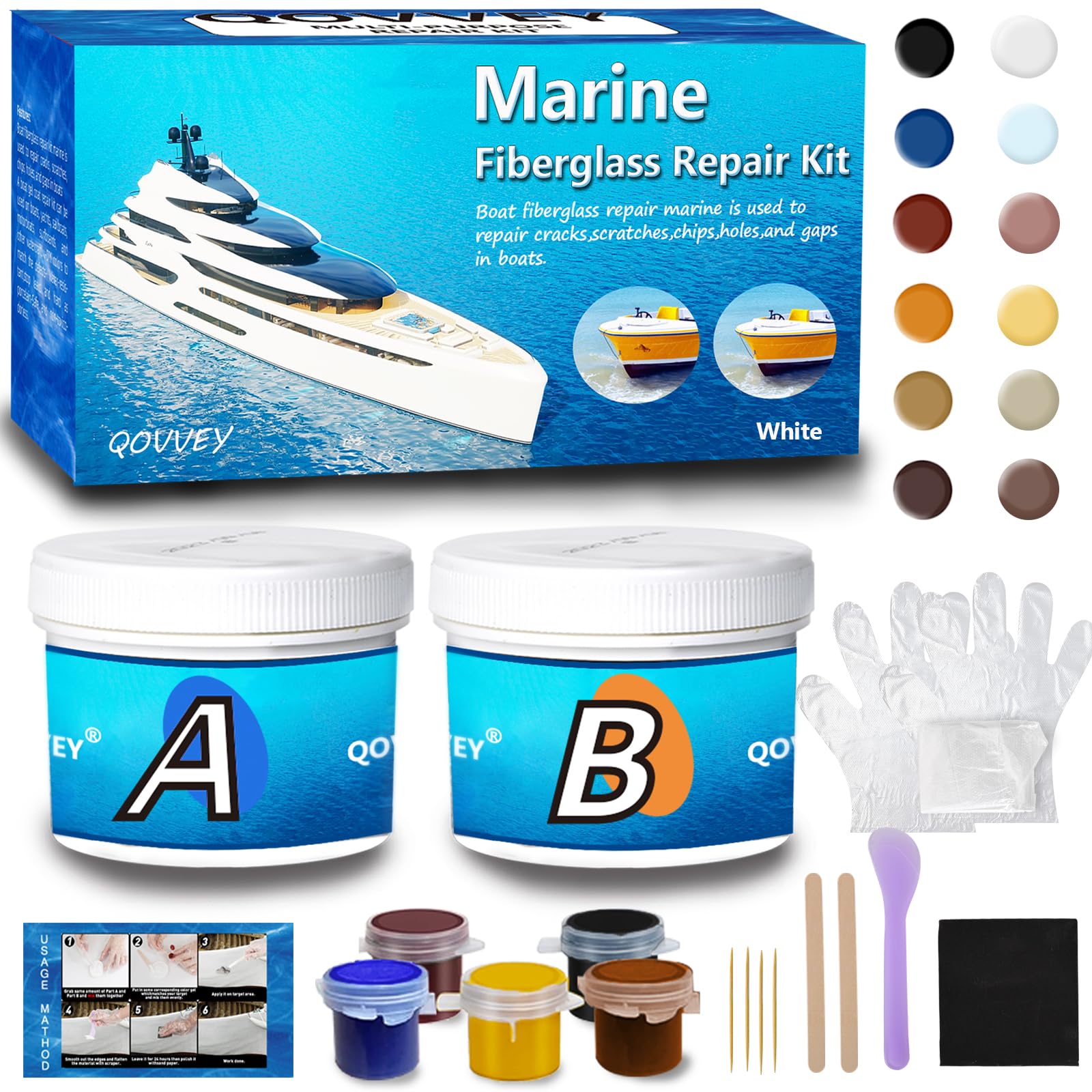 QOVVEY Marine Fiberglass Repair Kit for Boats - Fiberglass Gelcoat Boat ...