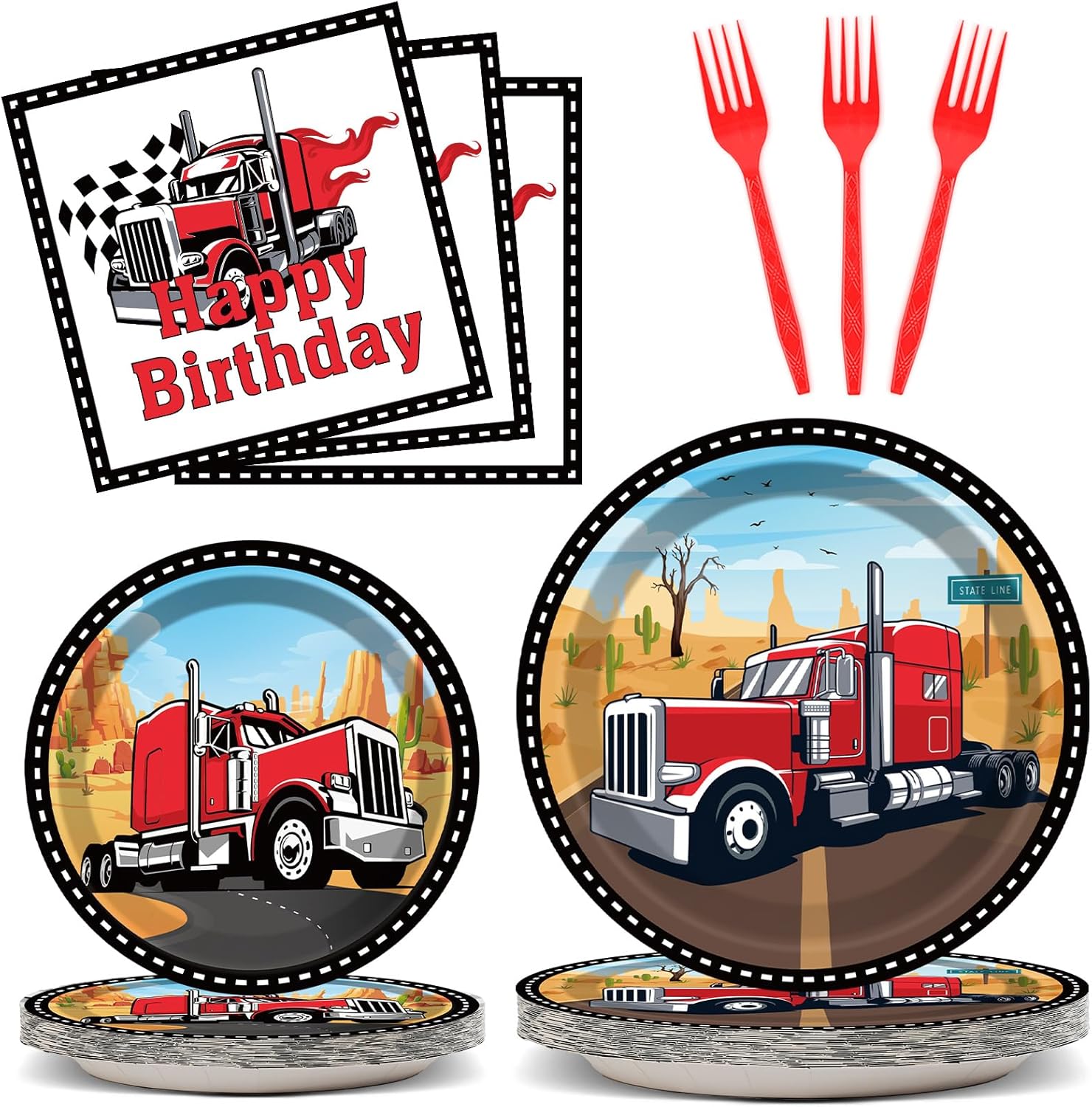 Amazon.com: gisgfim 96 Pcs Semi Truck Party Supplies Paper Plates ...