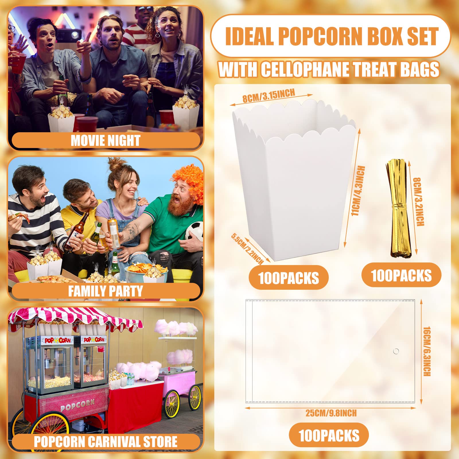 Snapklik.com : Zopeal 200 Pcs Mini Popcorn Boxes And Clear Treat Bag ...
