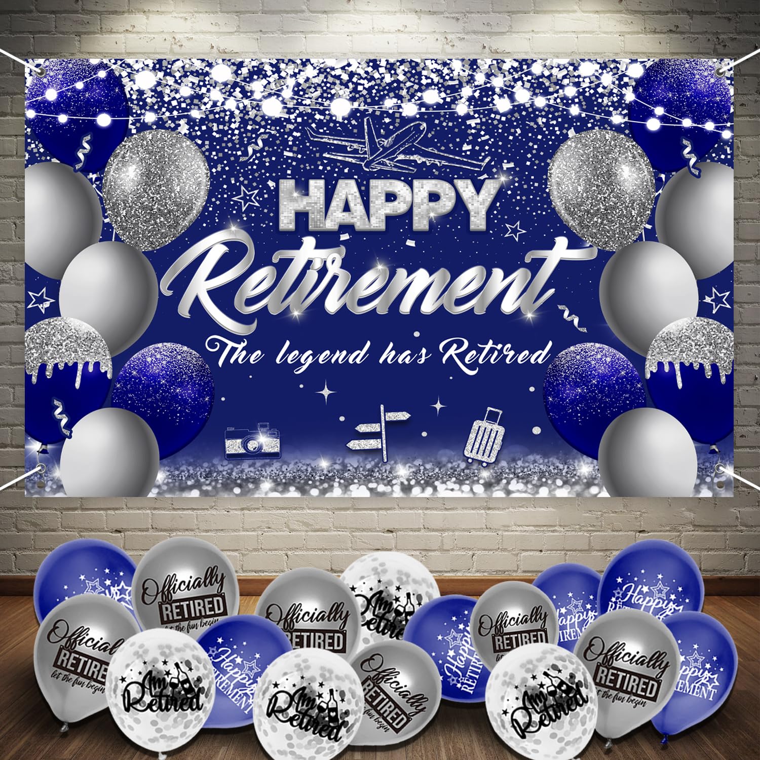 Amazon.com: Happy Retirement Party Decorations, Blue Silver Retirement ...
