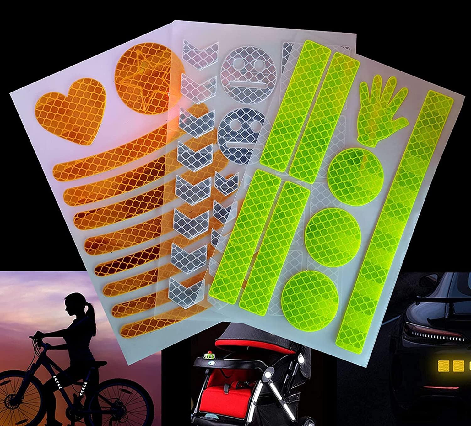 HUAXI 47pcs High Visibility Warning Reflective Stickers, Night Safety ...
