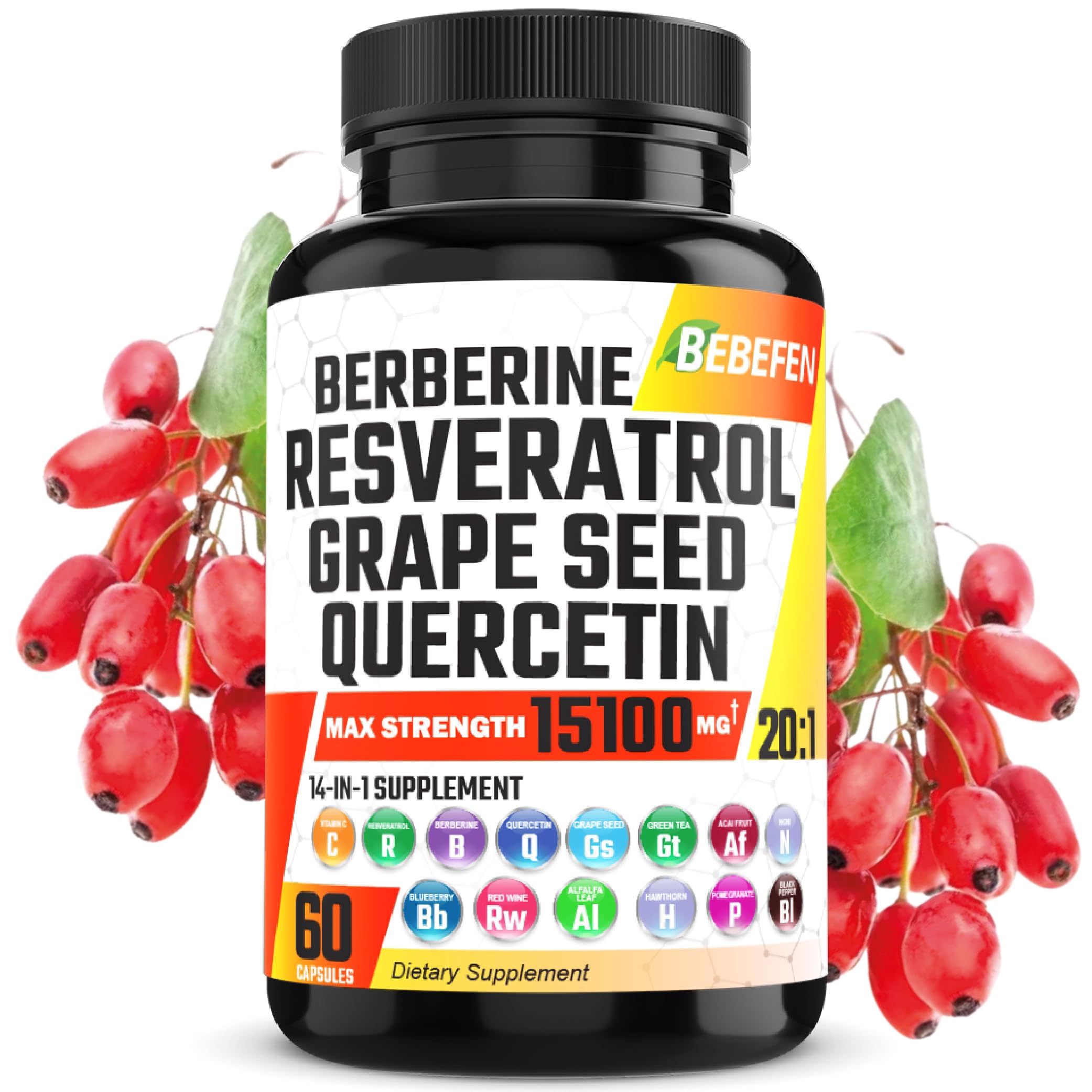 𝐑𝐞𝐬𝐯𝐞𝐫𝐚𝐭𝐫𝐨𝐥 𝟏𝟎𝟎𝟎𝟎𝐦𝐠 Berberine 1500mg Quercetin 1000mg Supplement with ...