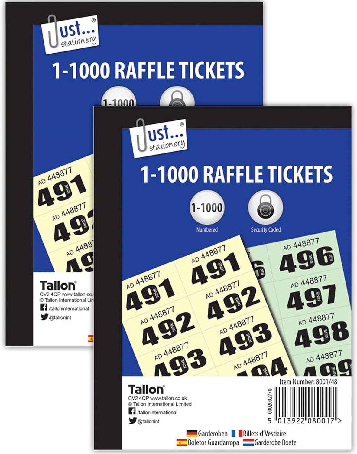 2X Security Coded 1-1000 Raffle Ticket Books - Easy Tear Numbered ...
