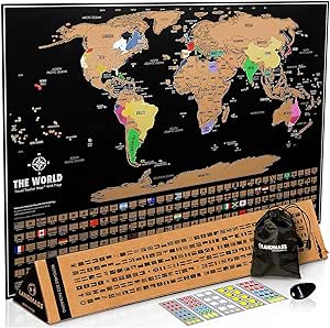 Landmass Deluxe 17x24 Scratch Off World Map Poster - Vibrant Gold Foil ...