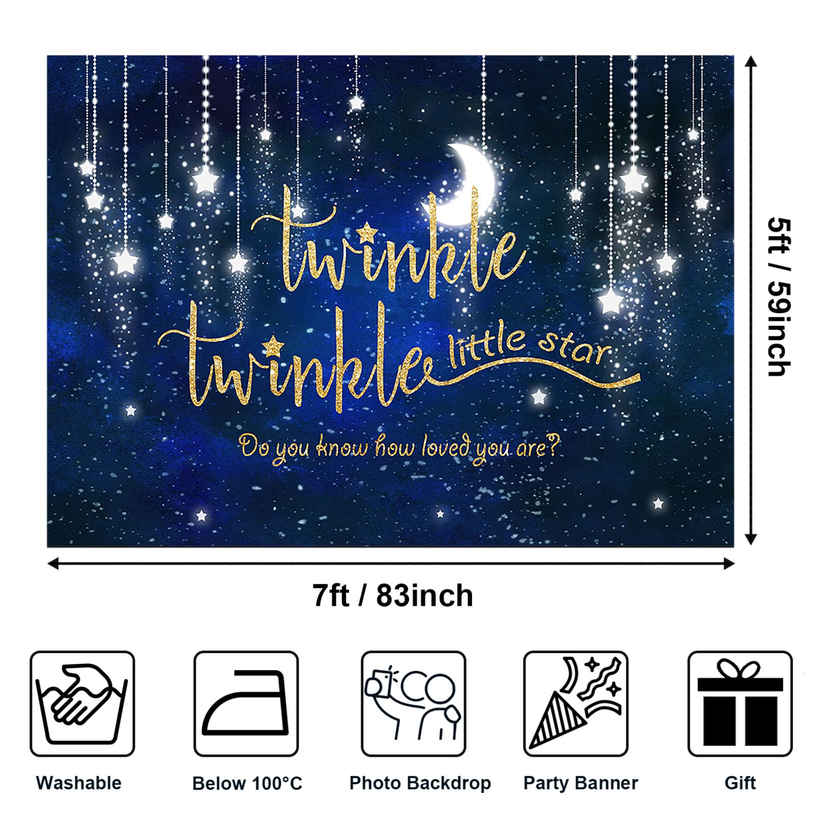 Buy Mehofoto Twinkle Twinkle Little Star Backdrop Shinning Star and Moon Navy Blue Galaxy Sky ...