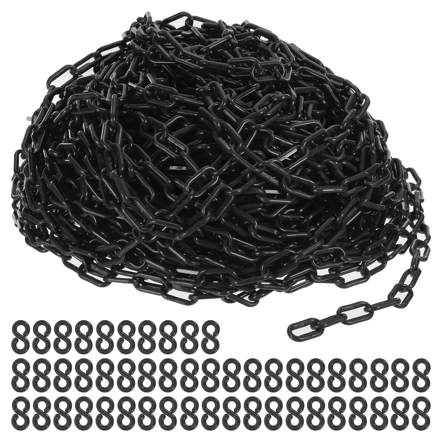 PATIKIL Plastic Chain Links, 200 Foot Safety Chains, Black Plastic ...