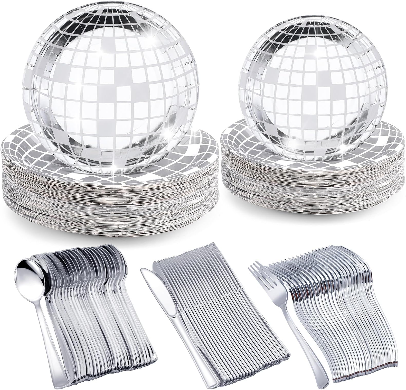 Mifoci 300 Pcs Disco Party Decorations Disco Paper Plates 7", 9" Silver ...