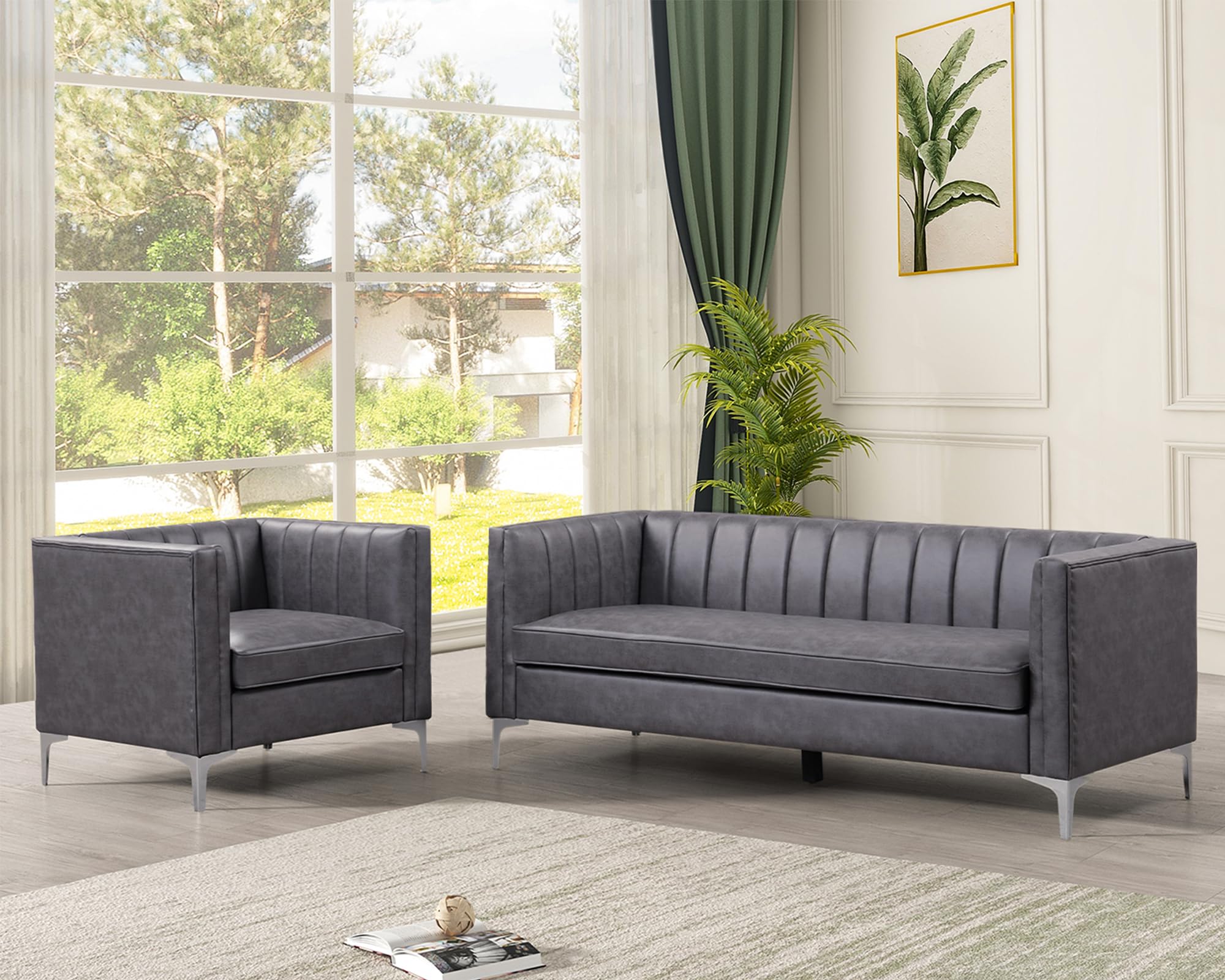 Amazon.com: Morden Fort Living Room Chair and Sofa Couch Set, 2 Pieces ...