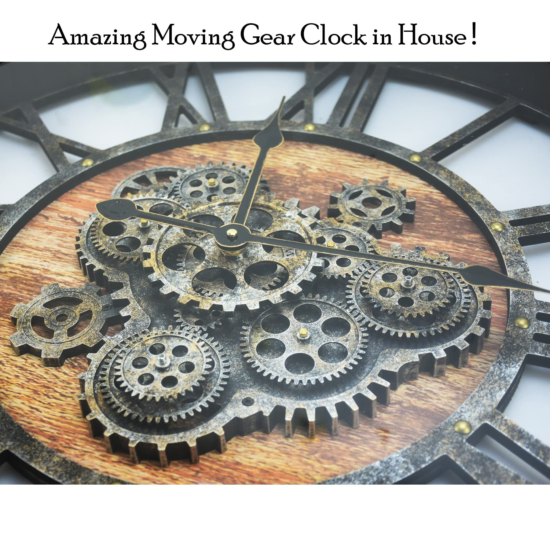 Ocharzy Large Wall Clock 27" Moving Gear Wall Clocks for Living Room ...