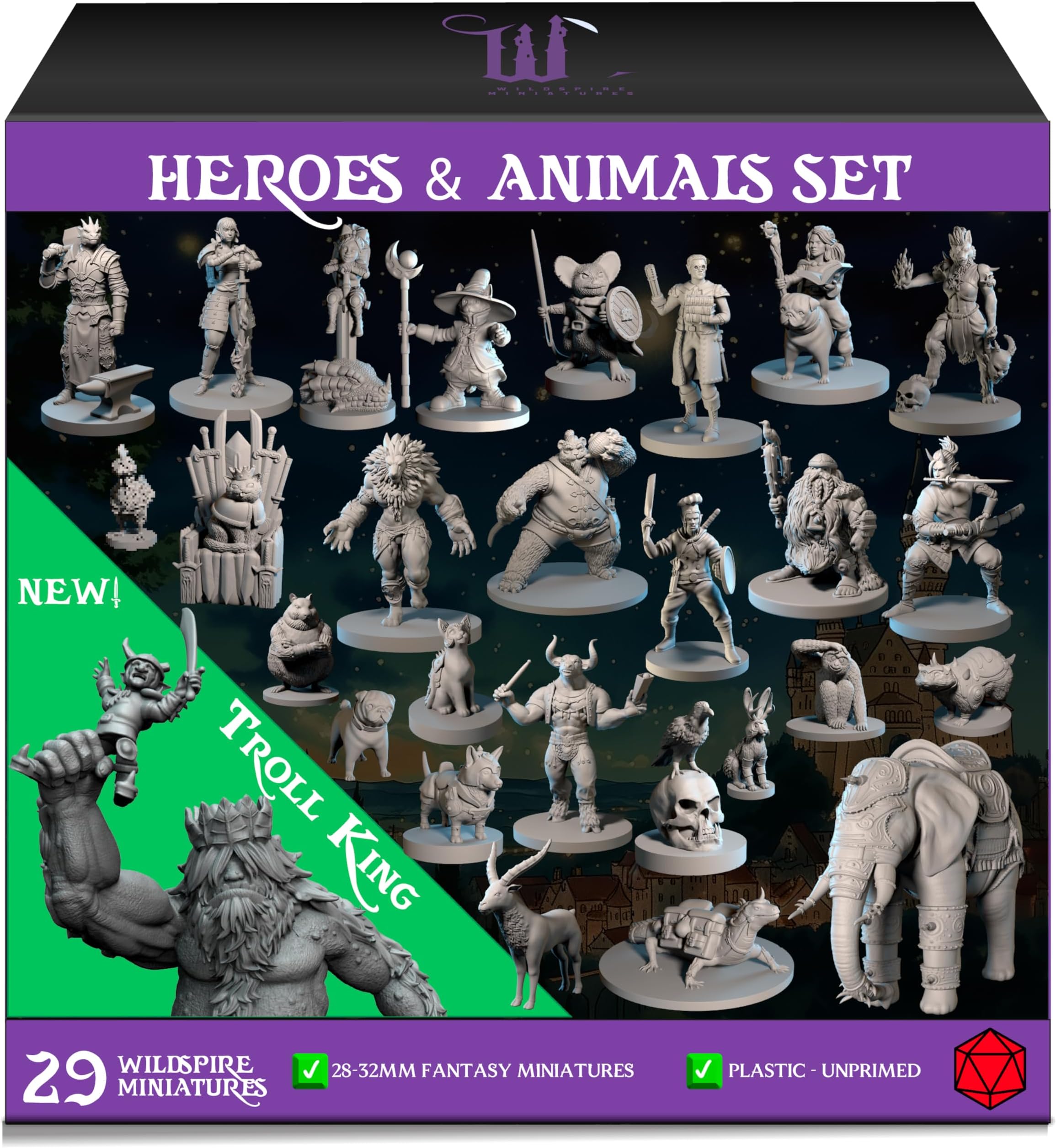 Painted DnD Miniatures- 56 Mini Figures (28 Unique Characters) - 1" Hex ...