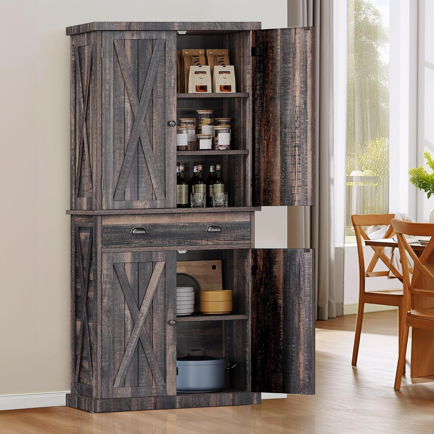 Amazon.com: DWVO 72'' Farmhouse Kitchen Pantry, Rustic Wood Kitchen ...