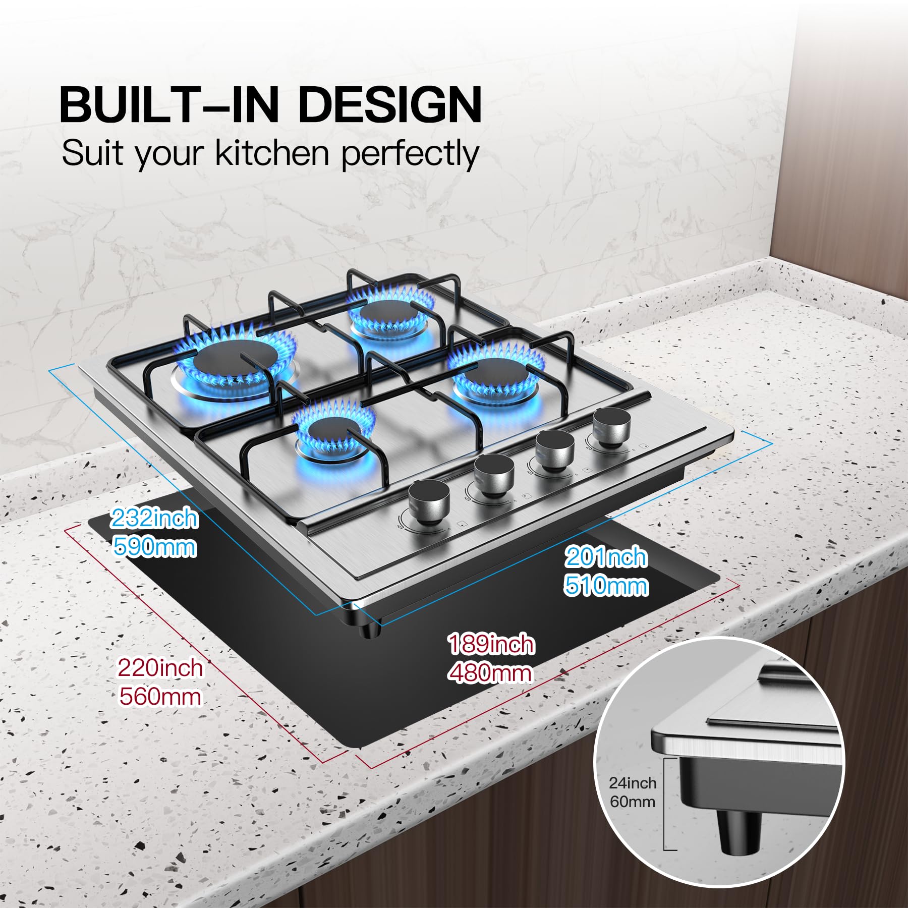 Snapklik.com : VBGK Gas Cooktop 4 Burners, NG/LPG Dual Fuel Convertible ...