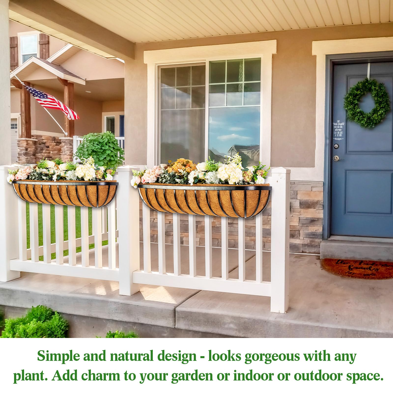 Sunnychicc 4 Sets 36 Inch Outdoor Box Deck Railing Planter with Coco ...