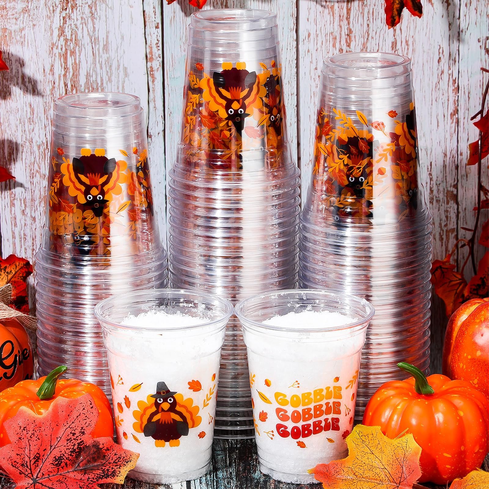 Amazon.com: 100 Pcs 12 oz Thanksgiving Disposable Cups Autumn Clear Plastic Cups Tumblers ...