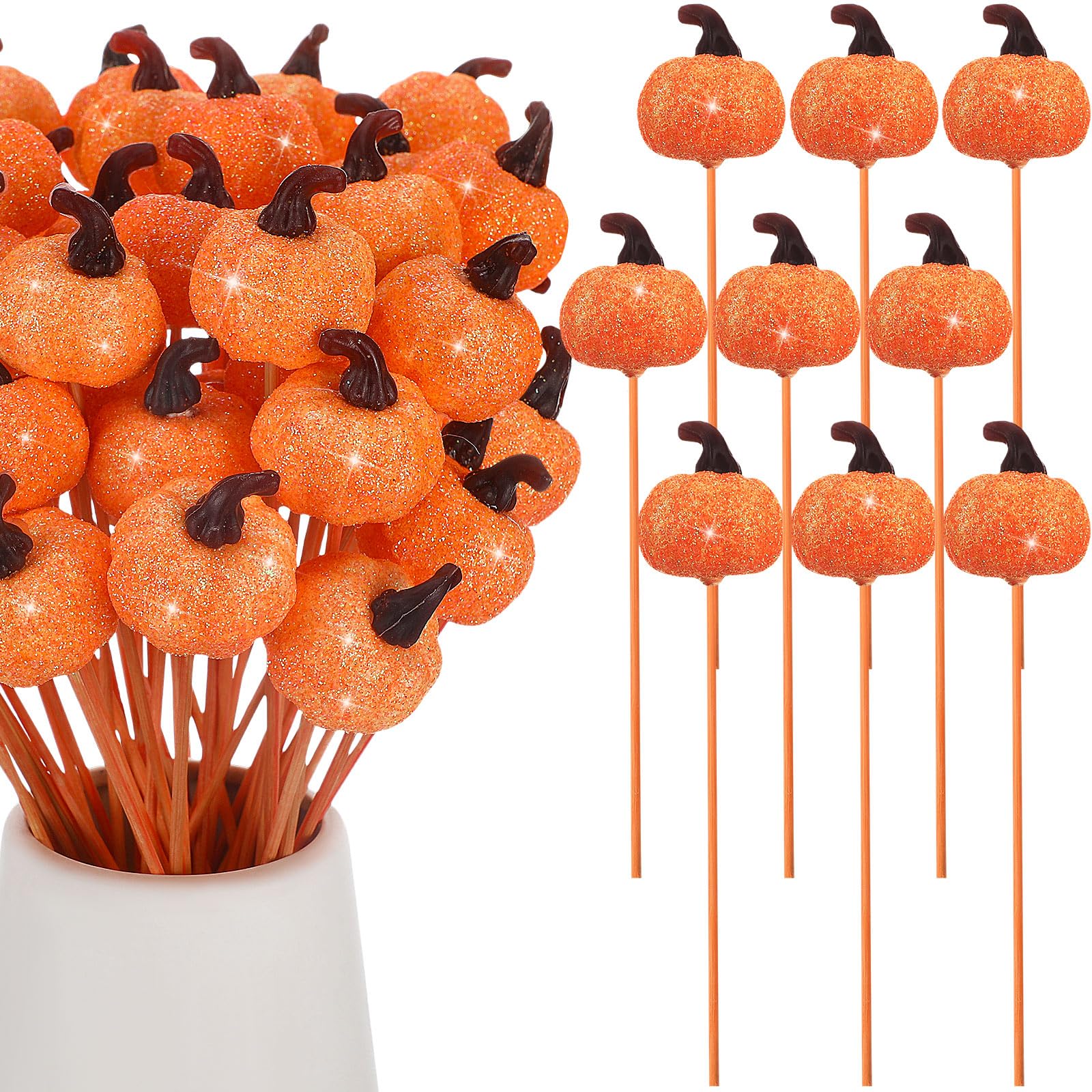 Amazon.com: Suzile 60 Pcs Fall Pumpkin Floral Picks Glitter Pumpkin ...