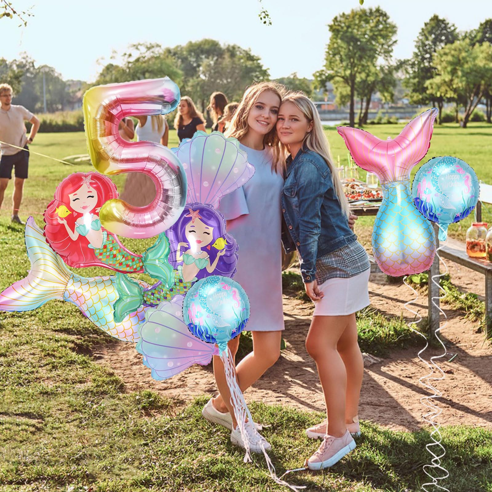 Snapklik.com : 9 Pcs Mermaid Balloons Large Number 5 Balloons Colorful ...