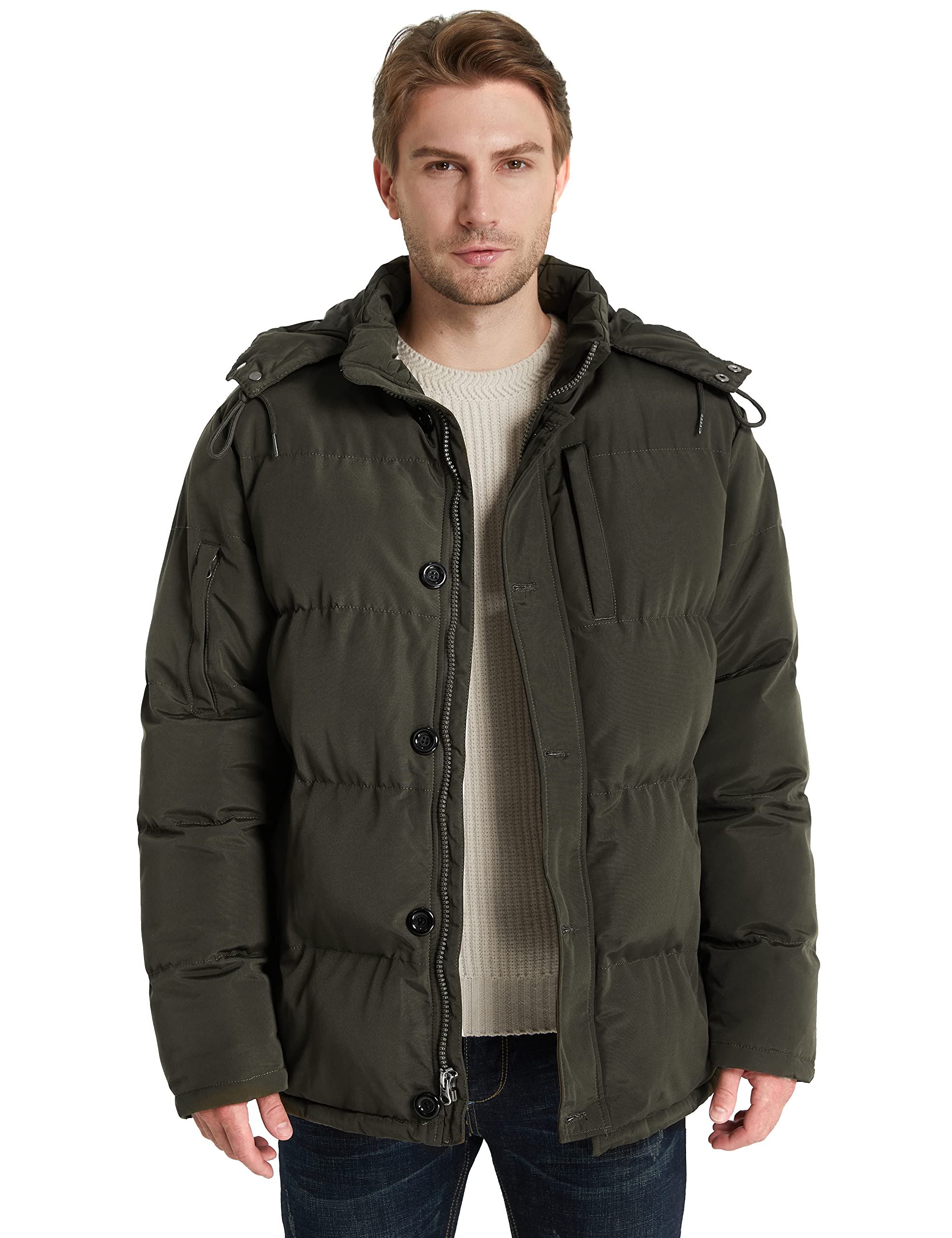 WenVen Men's Warm Puffer Jacket Thicken Padded Winter Coat with ...