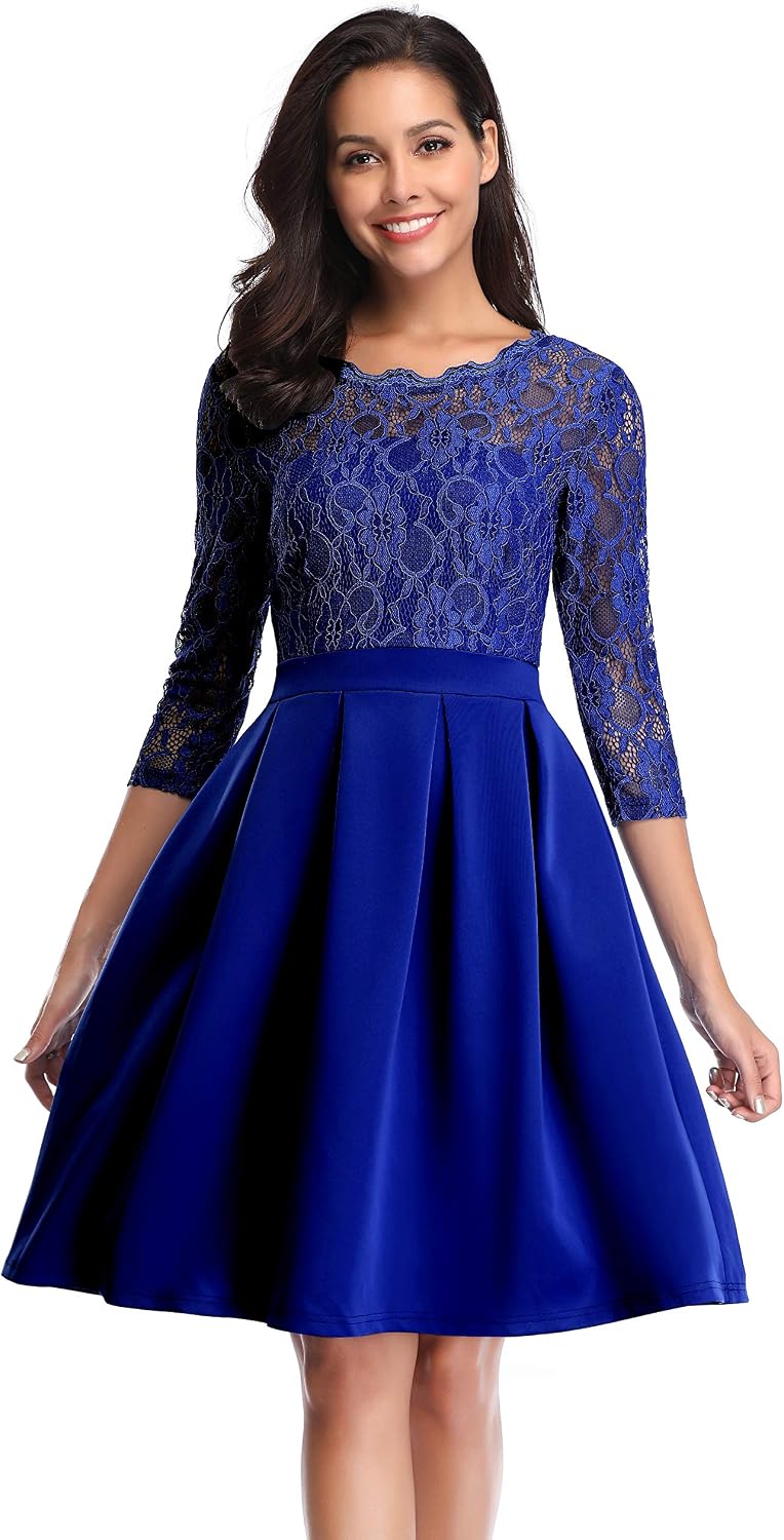 Amazon.com: A-Line Cocktail Dresses for Women 3/4 Sleeve Knee Length ...