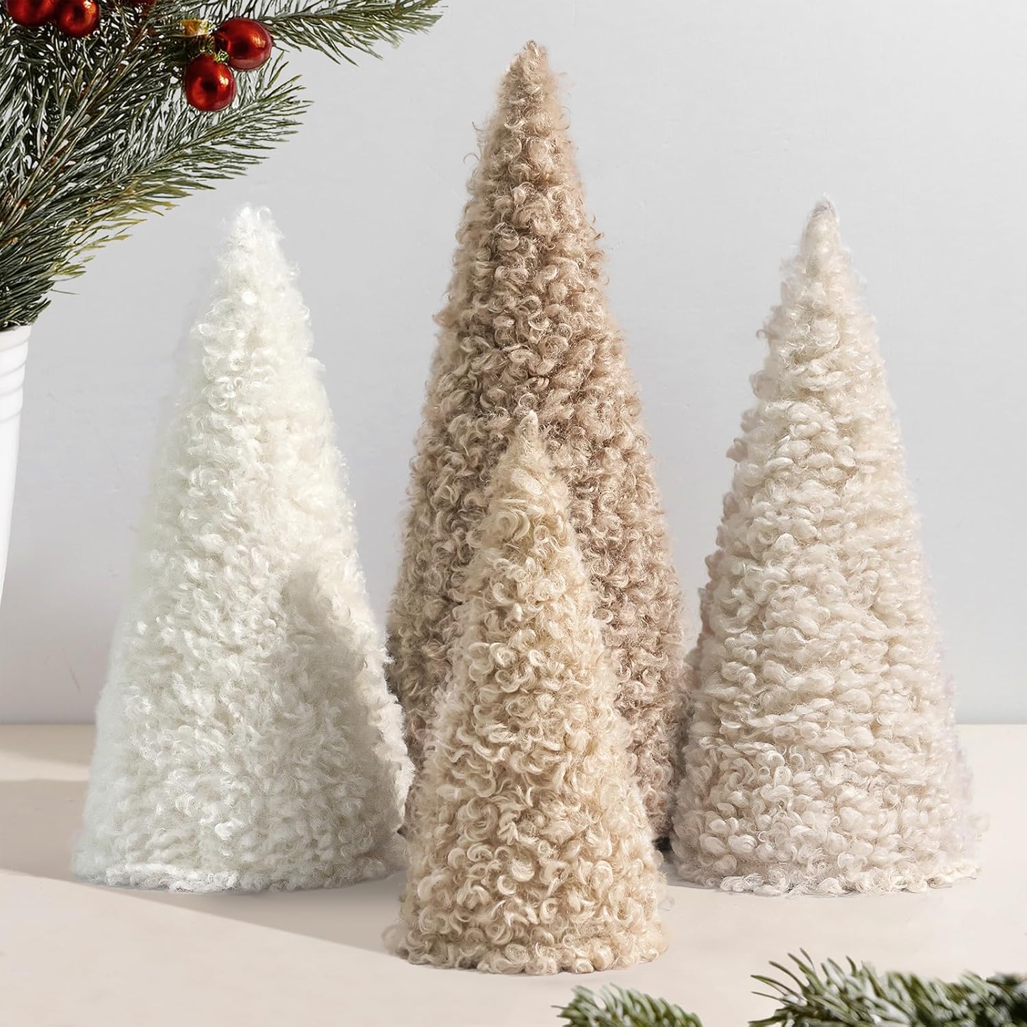 Amazon.com: Bunny Chorus Christmas Cone Trees, 4Pcs Wool Plush Fur ...