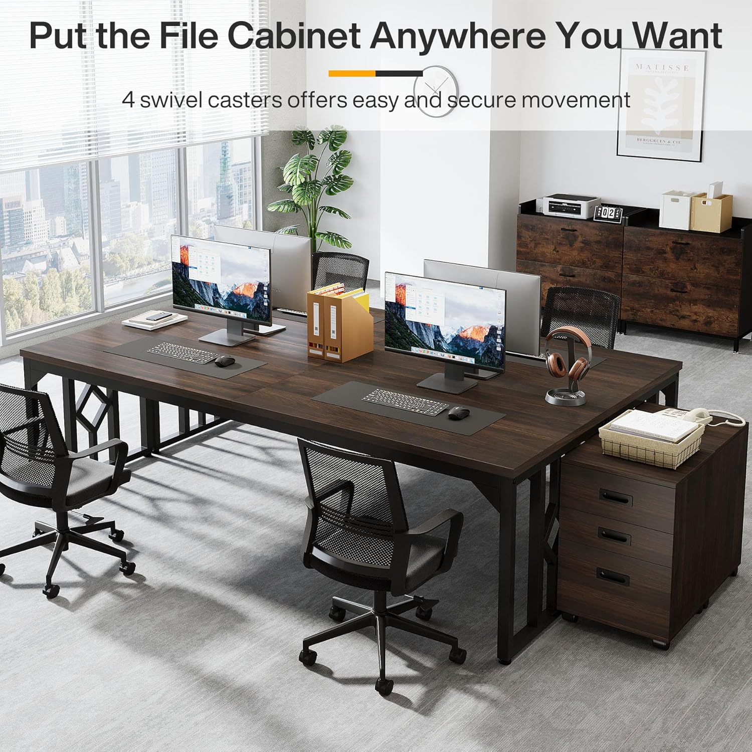 Tribesigns 78.7-Inch 2 Person Desk with File Cabinet, Extra Long ...