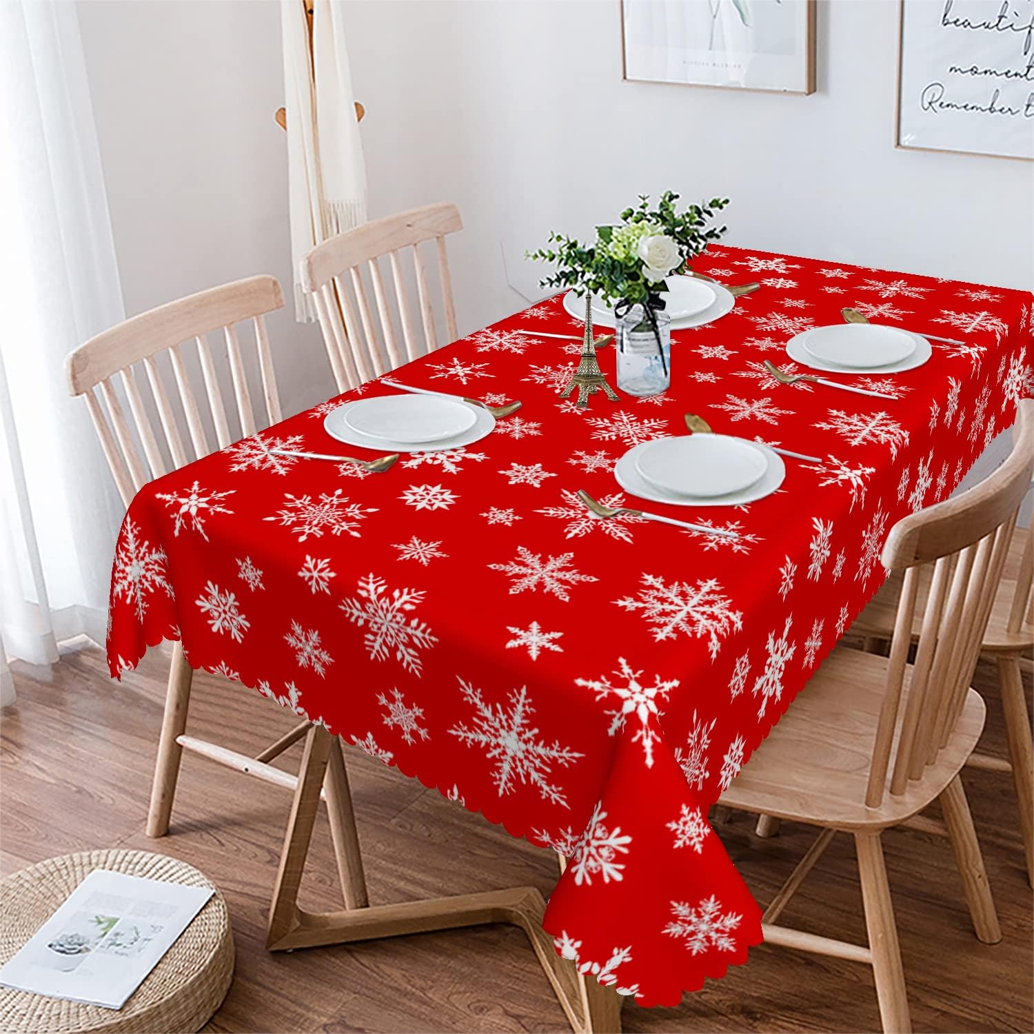 Christmas Snowflake Tablecloth 60 x 84 Inch Rectangular White Snow in ...