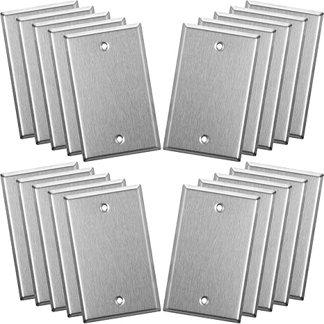 20 Pieces Wall Plate Cover Blank Stainless Steel Metal Outlet Cover ...