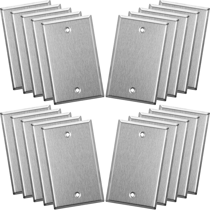 20 Pieces Wall Plate Cover Blank Stainless Steel Metal Outlet Cover ...