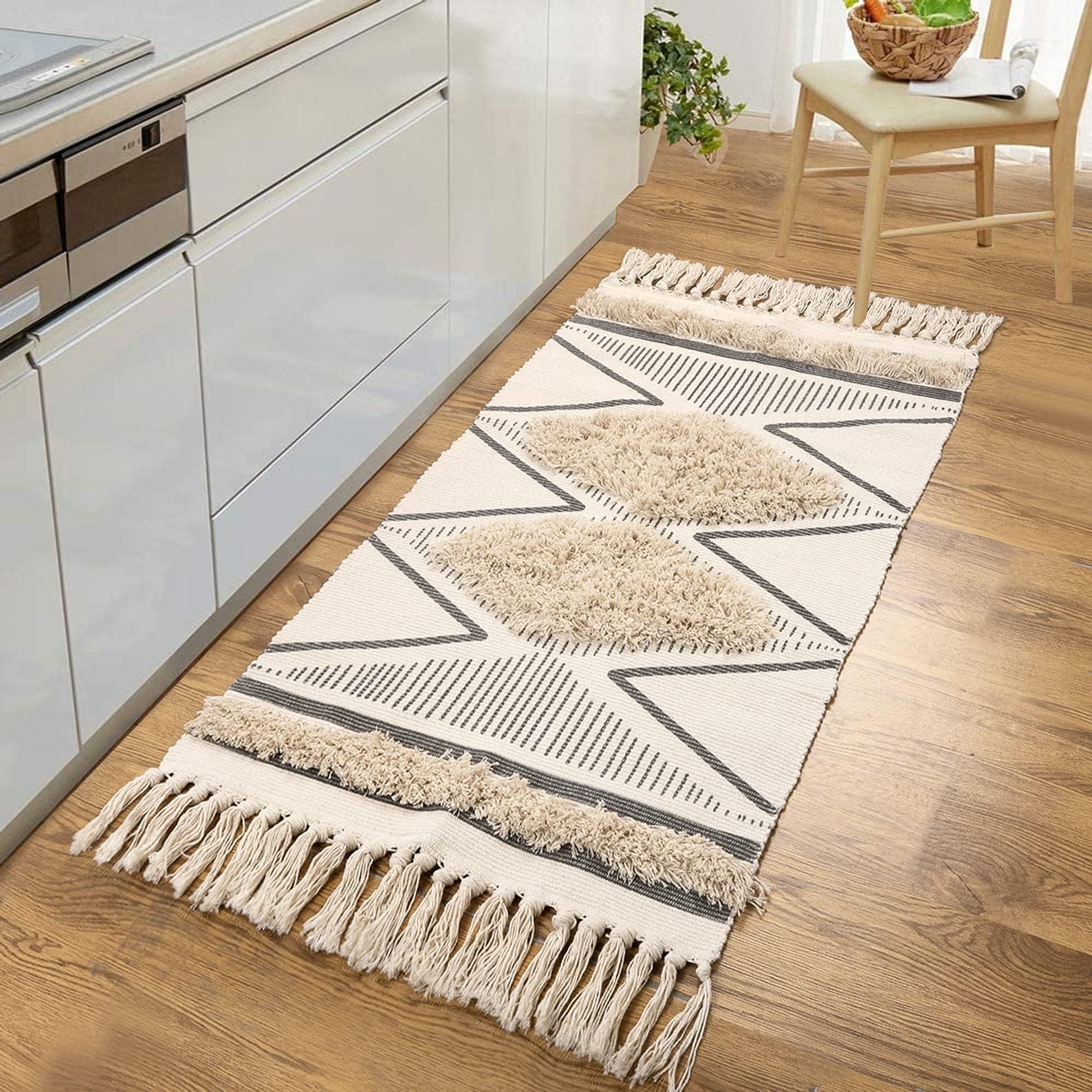 LEEVAN Boho Kitchen Runner Rug 2'x4.3' Cotton Tufted Geometric Rugs ...