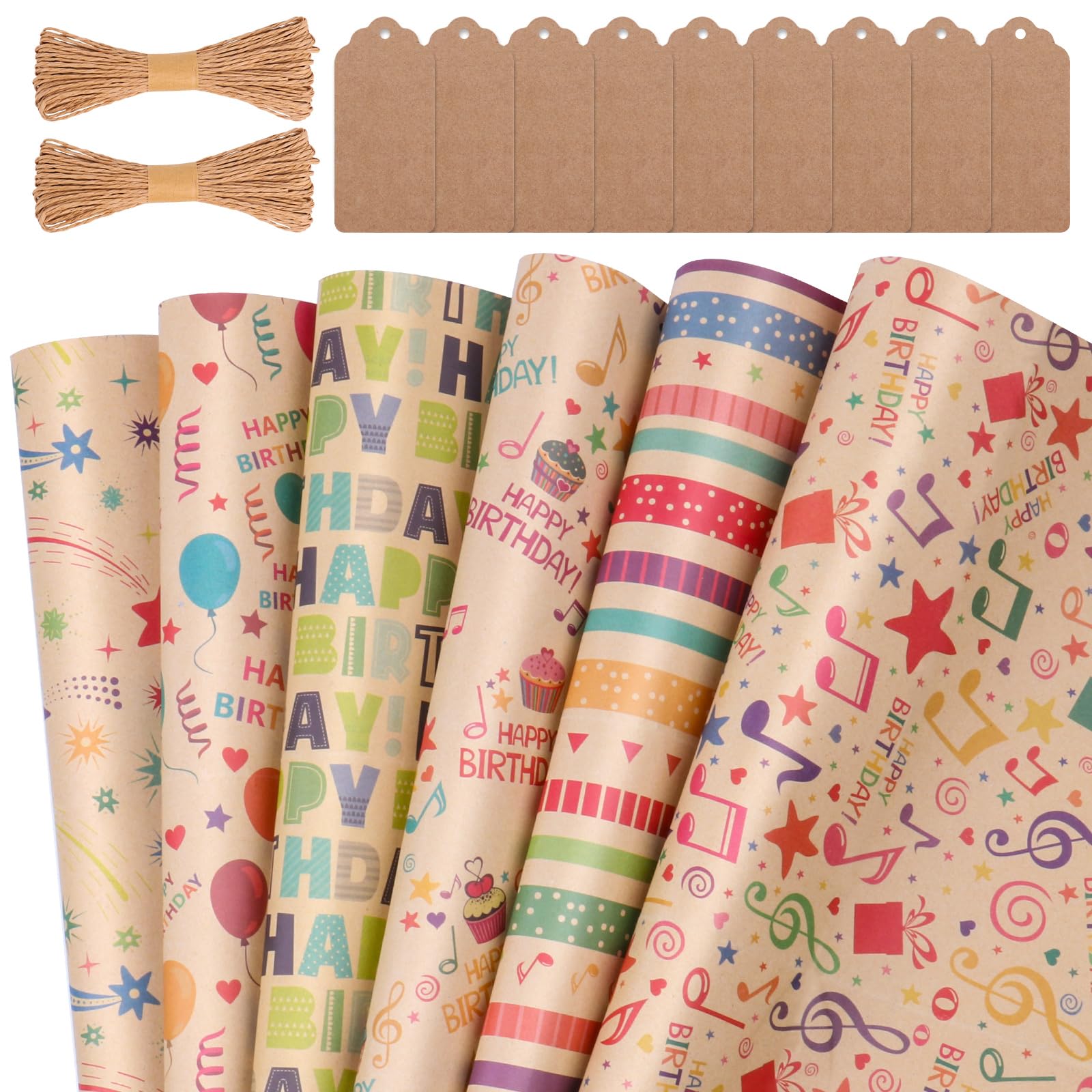 GAOHUI Brown Wrapping Paper, 6 Pack Recycled Kraft Birthday Wrapping ...