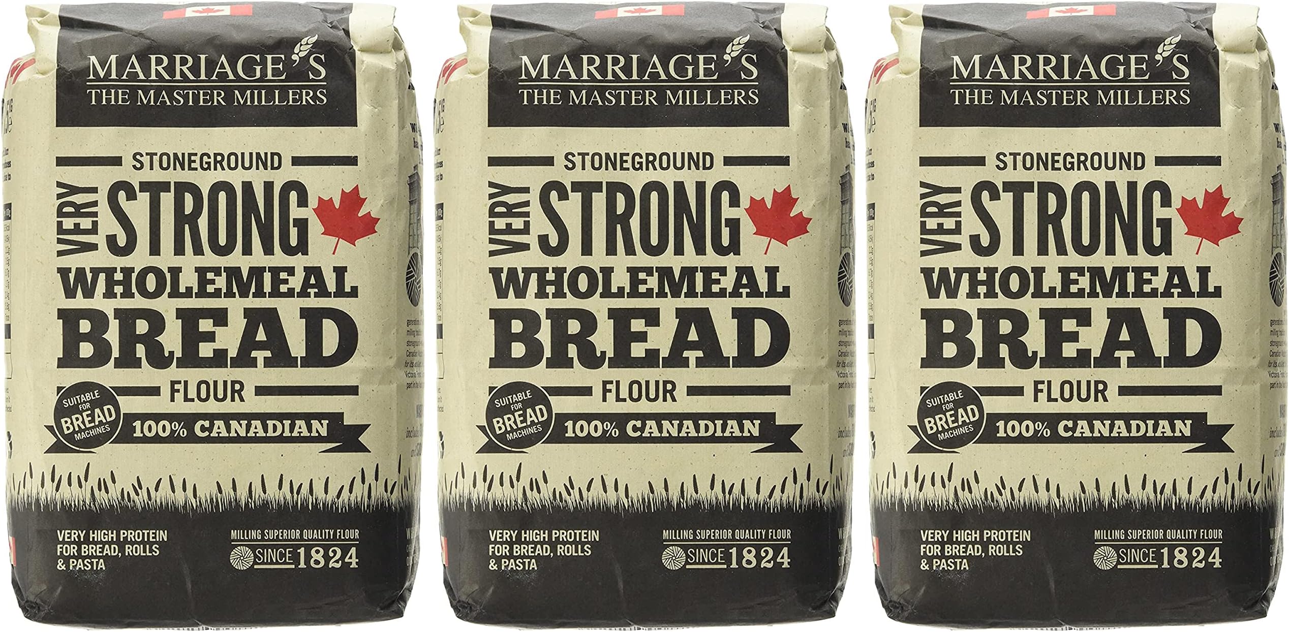 Marriages Canadian VERY Strong Wholemeal Bread Flour, 1.5kg (Pack of 3 ...