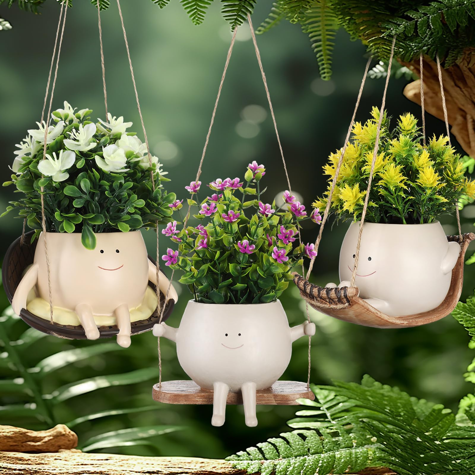 Amazon.com: Nuogo 3 Pack Hanging Swing Chair Planter Pot Cute Wall ...