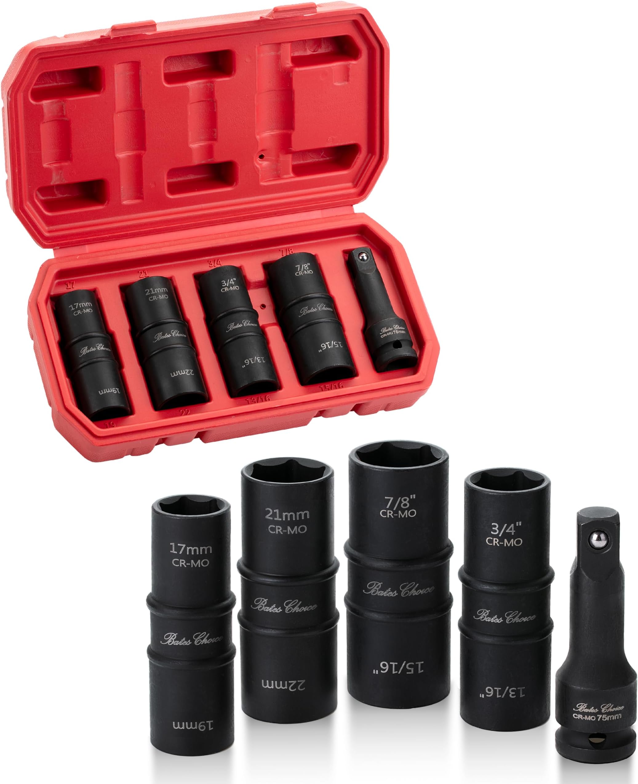 Bates- Lug Nut Impact Socket Set, 5 pcs, Lug Nut Socket Set 1/2 Drive ...