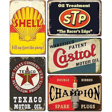 Amazon.com: Tin Signs 5 Pieces Reproduction Vintage, Gas Oil Metal ...